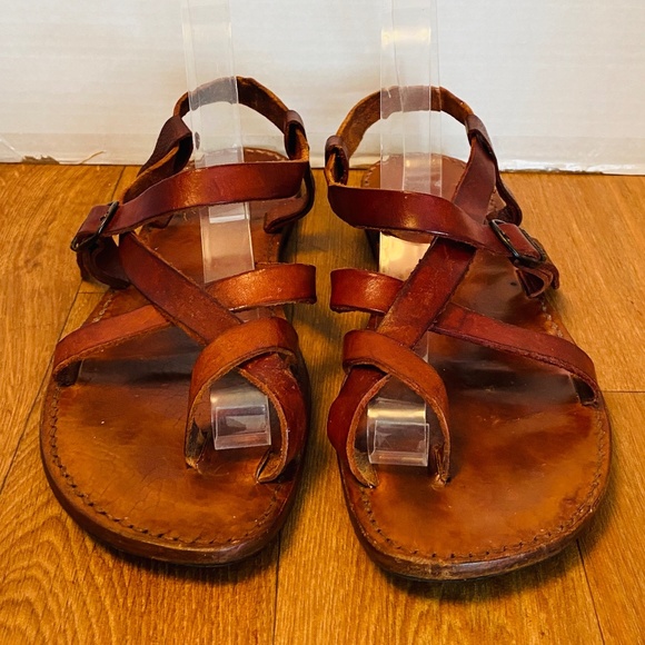 Handmade | Shoes | Hand Made Womens Brown Leather Toe Loop Sandals ...
